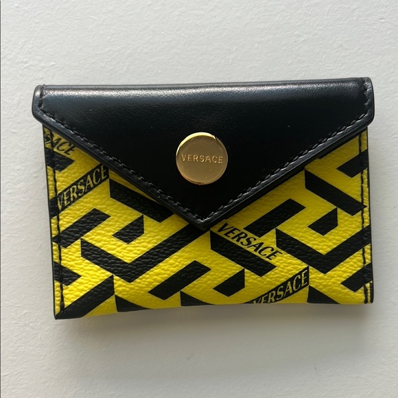 Versace | Accessories | Versace Yellow And Black Card Holder Nwot ...